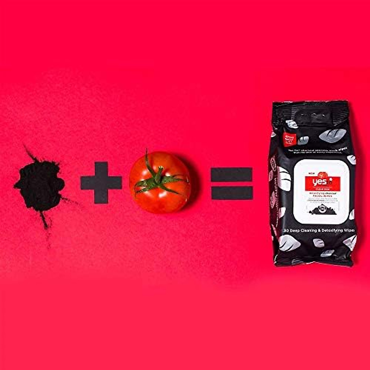 Yes To Face Wipes for Women and Men, Charcoal Facial Cleansing Wipes for use as a Make Up Remover, Cleaning, Soothing, Tomatoes (Pack of 1)