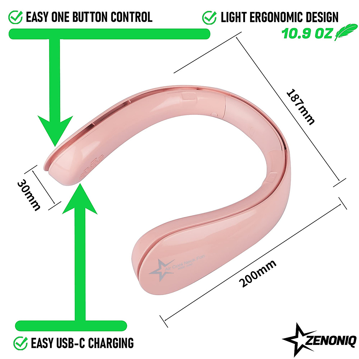 ZNQ Strong Wind, Low Noise, 360˚ Cooling Neck Fan, Wearable Air Conditioner, 3 Speed Portable Neck Fan with 4 Turbo Motors, Auto On-Off Mode, 4000mAh Battery (Pink)