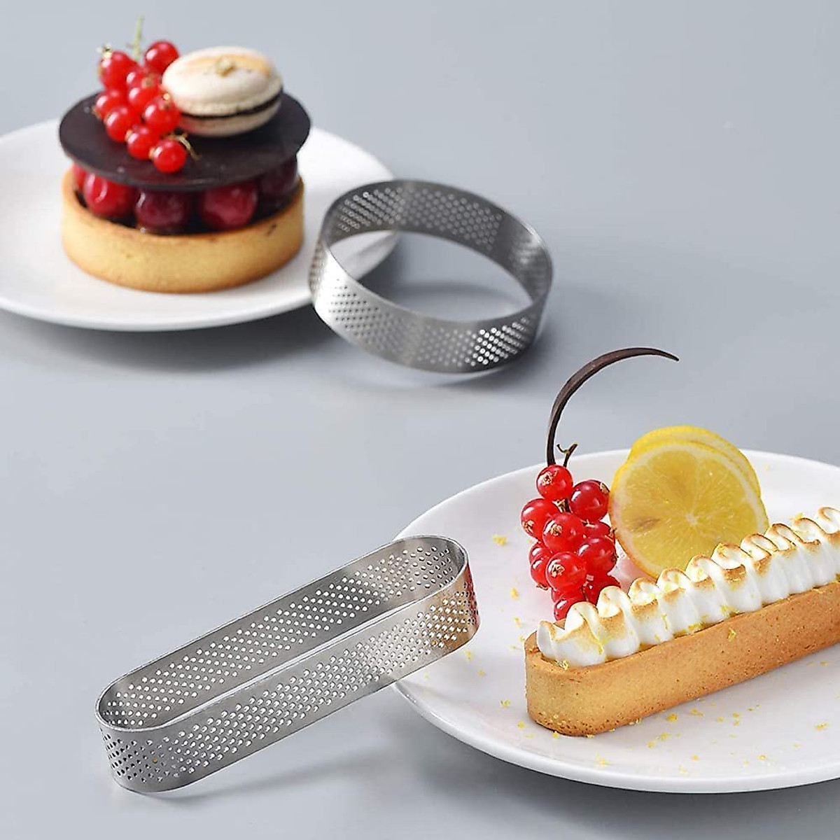 Nebel 10Pcs Circular Tart Rings with Holes, Perforated Tart Rings for Baking, Steel Fruit Pie Quiches Cake Mousse Kitchen Baking Mould 8cm