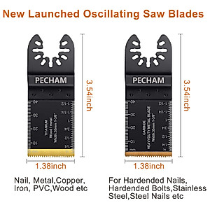 PECHAM 23PCS Titanium & Carbide Multitool Blades Oscillating Tool Saw Blades Heavy Duty for Hard Material, Metal/Steel Nails/Bolts/Screws Fit Most Oscillating tools