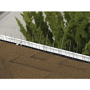 Gutter-Point Stainless Steel Bird Spikes - Pigeon Repellent Kit for Rain Gutters - Nest Deterrent Metal Pins Strips with Plastic Base & Clips - 50-Pack