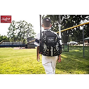 Rawlings Savage Youth Baseball Bag - Kids Bat Bag – Durable Baseball Backpack – Holds Two Bats – Includes Hook to Hang on Fence - Black/Royal