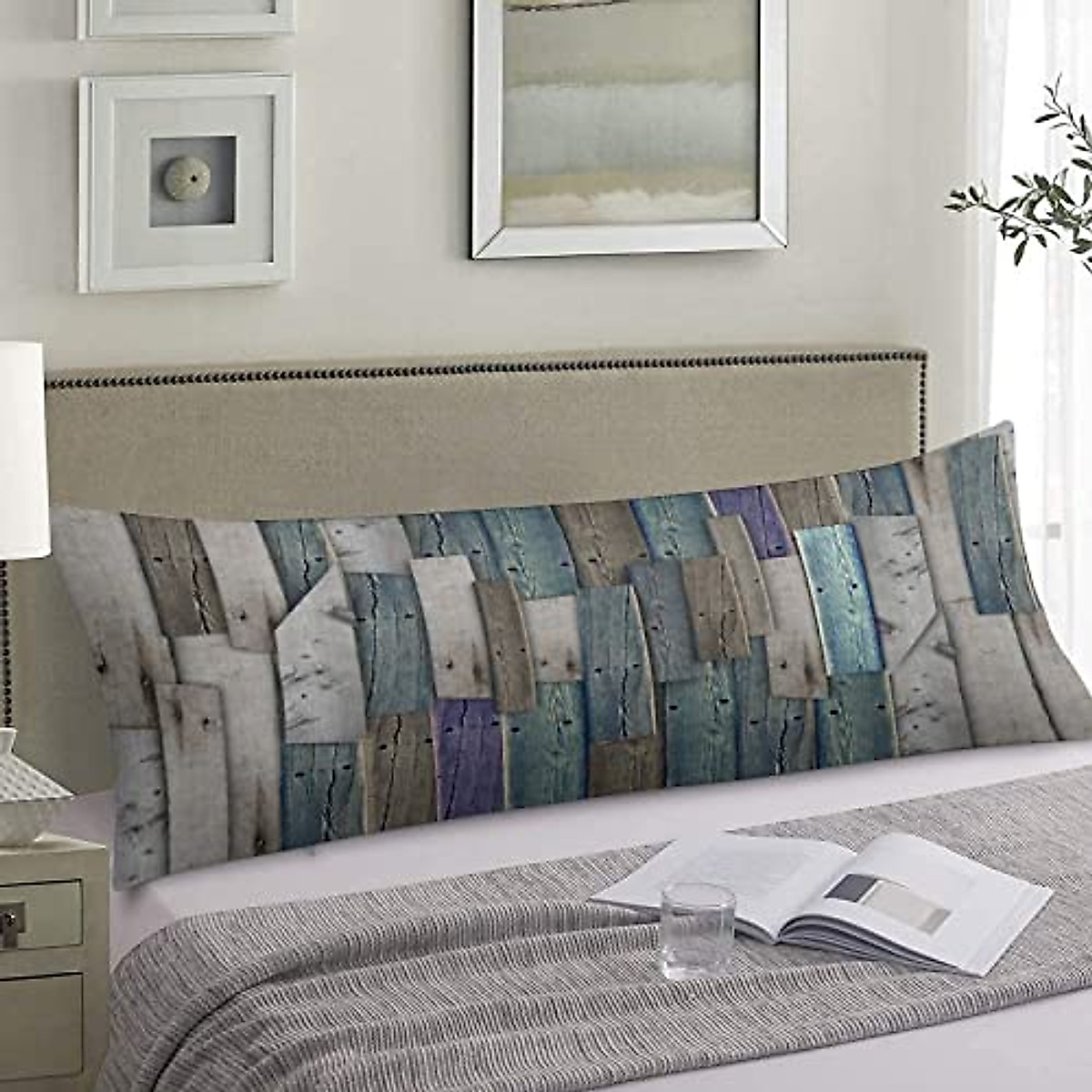 Body Pillow Cover,Depositphotos Rustic Wooden Board Blue Grey Grunge Planks Printed Long Pillow Cases Protector with Zipper Decor Soft Large Covers Cushion for Beding,Couch,Sofa,Home Gift 20"x54"