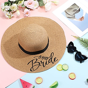 2 Pcs Bride Sun Hat Heart Sunglasses Set Bachelorette Gifts for Wedding Bridal Shower Party Decoration Favors (Khaki and Black)