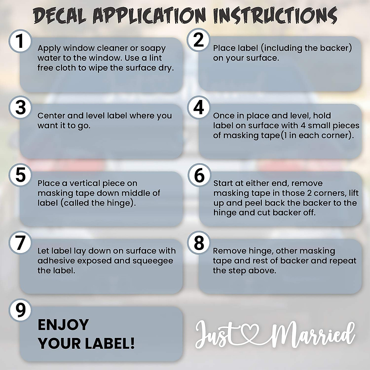 Vinyl Decal 26X5 Just Married Car Decorations, Removable, Elegant Just Married Decorations Add Sparkle to Any Event, Bridal Shower, Church Wedding Reception, Honeymoon Getaway