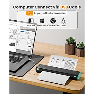 Phomemo M08F Wireless Portable Printer & US Letter Folding Thermal Paper Size 8.5" x 11", 200 Sheets, Inkless Thermal Compact Printer for Travel, Compatible with Android and iOS Phone & Laptop