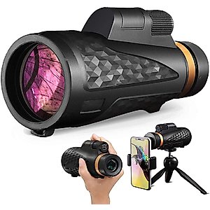 18x62 High Power BAK4 Prism FMC Lens Monocular Compact Life Waterproof Monocular with Smartphone Adapter and Tripod for Adult Bird Watching, Outdoor Hunting