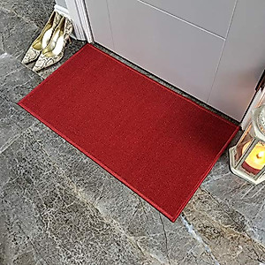 Indoor Doormat Rubber Backed, Solid Red, Non Slip, Kitchen Rugs and Mats