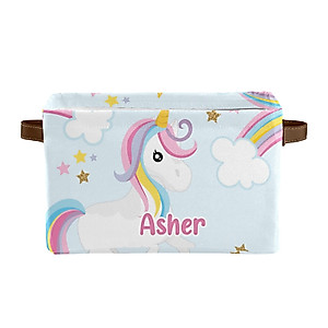 Deven Magical Rainbow Unicorn Personalized Large Storage Baskets for Organizing Shelves with Handle,Closet Decorative Storage Bins for Toy, Bathroom,Nursery,Home 1 Pack