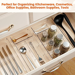 Criusia 9 Pack Drawer Organizer, 3 Sizes Clear Plastic Drawer Organization Storage Bins, Non-Slip Drawer Dividers for Makeup, Jewelry, Snacks, Office, Bedroom, Kitchen, Bathroom