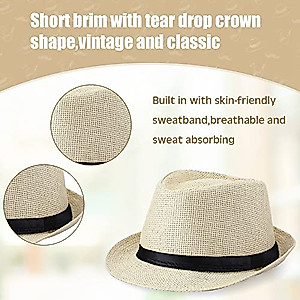8 Pack Panama Trilby Straw Sun Hat with Leather Belt Straw Hats Short Brim Summer Beach Hat for Men Women (Elegant Color)