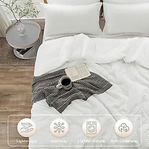 Homelike Moment Boho King Size Comforter Set White, 3 Pcs Lightweight Warm Jacquard King Bedding Comforter Set for All Seasons, Down Alternative Soft Comforter Sets King Size Bed with 2 Pillow Shams