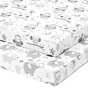 Pack and Play Sheets Fitted – Compatible with Graco Pack n Play Playard Crib and Other 27 x 39 Inch Playpen Mattress – Snuggly Soft 100% Jersey Cotton – 2 Pack Play Yard Sheet Set for Boys & Girls