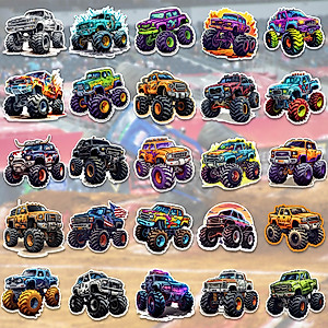 LANKEME 50 PCS Monster Truck Stickers for Kids, Truck Monster Stickers for Water Bottles Laptop Car, Monster Truck Party Favors, Cute Stickers for Boys Party Gifts (Monster Truck Stickers)