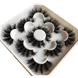 False Eyelashes Pooplunch Fluffy 22MM Dramatic Faux Mink Lashes 5 Pairs Pack 8D Volume Thick Long Eye Lash Multipack