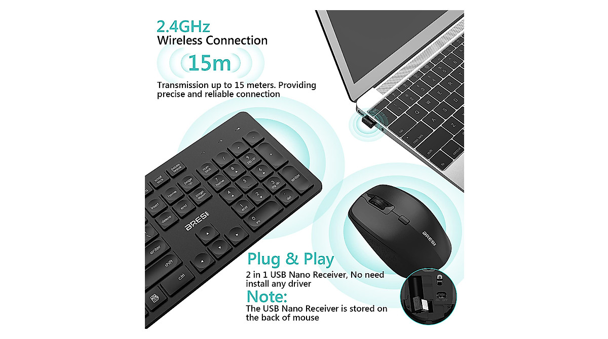 Wireless Keyboard Mouse Combo, BreSii Wireless Keyboard and Mouse ...