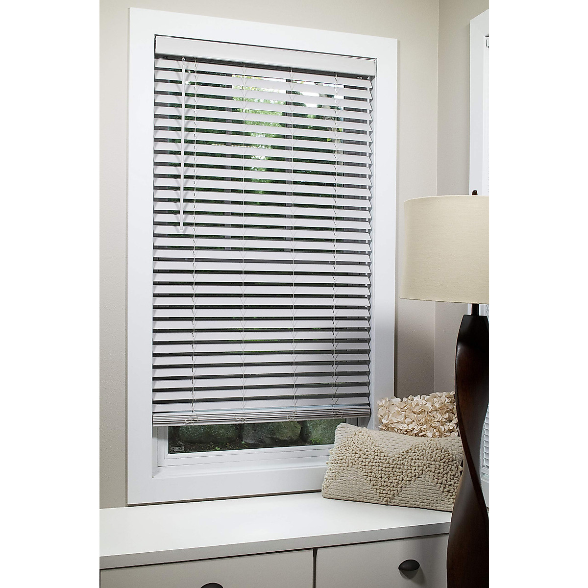 2-inch Flat Slat Faux Wood Cordless Room Darkening Blind for Windows - Starting at $18.97 - (Over 1,000 Custom Sizes) Faux Wood Blinds, Window Blinds Cordless, Gray - 22" W x 60" H