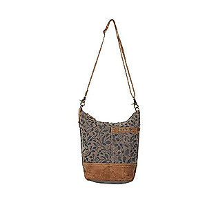 Myra Bag Aloe Print Upcycled Canvas & Leather Shoulder Bag S-1305