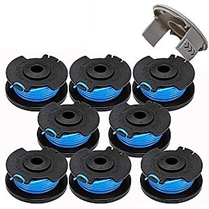 AC14RL3A String Trimmer Replacement Spool Line Suitable for Ryobi One+18v, 24v, 40v Cordless Trimmers,0.065" Auto Feed Cordless Weed Eater Spools Line with AC14HCA Cap Covers Parts(8 Spools, 1 Cap)