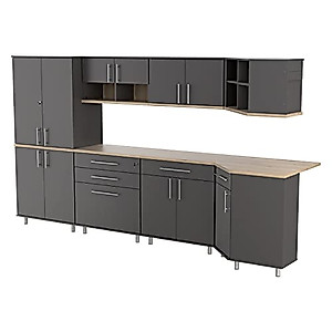 7-Piece Garage Cabinet Set Grey Wood Adjustable Shelving Locking