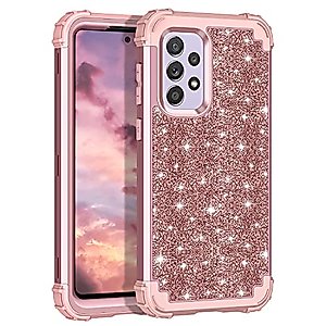 LONTECT for Galaxy A53 5G Case Glitter Sparkly Bling Shockproof Heavy Duty Hybrid Sturdy High Impact Protective Cover Case for Samsung Galaxy A53 5G 2022, Shiny Rose Gold