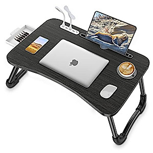 Zapuno Laptop Lap Desk, Foldable Laptop Table Tray with 4 USB Ports Storage Drawer and Cup Holder, Laptop Bed Desk Laptop Stand for Bed Lap Tray Portable Standing Table for Bed Couch Floor