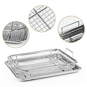 2 Piece Air Fryer Basket for Oven,Stainless Steel Oven Crisping Baskets & Tray Set 12.8 x 9.6 Inch, Air Fryer Basket Rack Oven for Non-Stick & Healthy Cooking (Sliver)