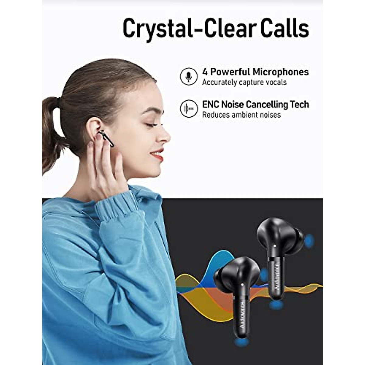 Audiovance Euphony 501 Wireless Earbuds Bluetooth Headphones for iPhone and Android, Active Noise Cancelling Wireless Ear Buds (EU501)