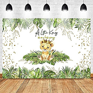 Mocsicka Lion Baby Shower Backdrop A Little King is On His Way Background Safari Baby Lion Baby Shower Party Cake Table Decoration Banner Photo Booth Props (7x5ft)