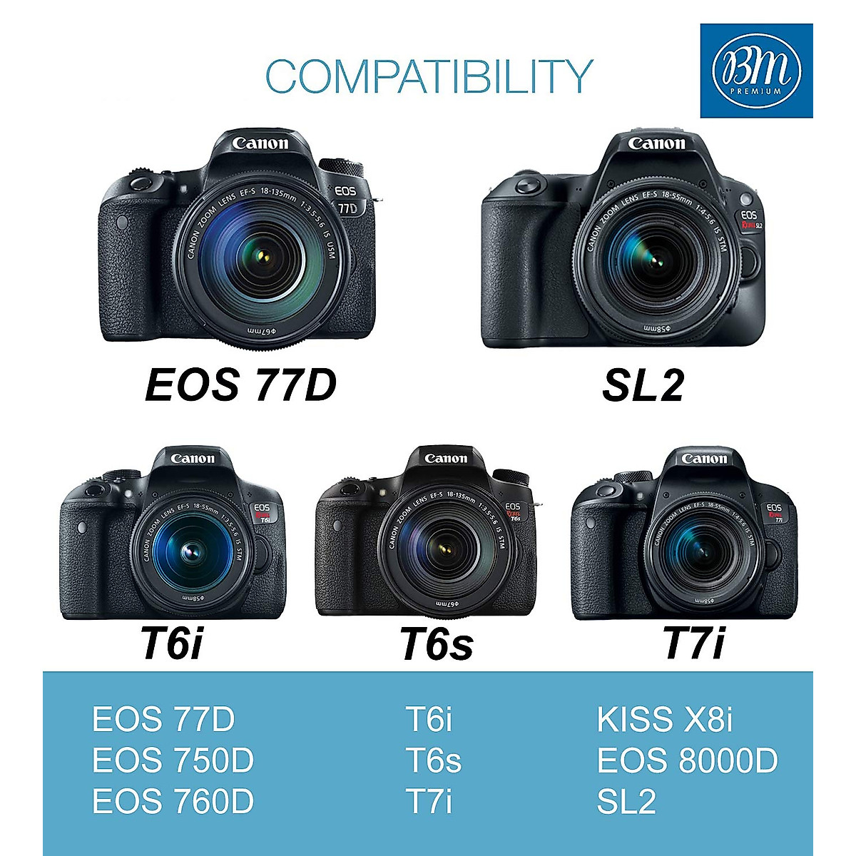 BM 3-Pack of LP-E17 Batteries and Charger for Canon EOS R8, EOS R10, EOS R50, EOS R100, EOS RP, EOS M3, EOS M5, EOS M6 Mark II, Rebel T6i, T6s, T7i, T8i, SL2, SL3, EOS 750D, EOS 760D, EOS 8000D Camera