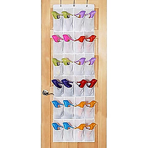 24 Pockets Shoe Organizer Over the Door Wall Mounted Hanging Storage Bags Tidy Closet Home Bedroom Space Saver Caddy Organiser Rack Shelf Holders Household Wardrobe Accessory