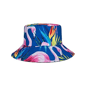 TUNEVUSE Mens Hawaiian Shirts and Shorts Set 2 Pieces Beach Outfits Flamingo Print Summer Tropical Suit with Bucket Hats Blue XX-Large