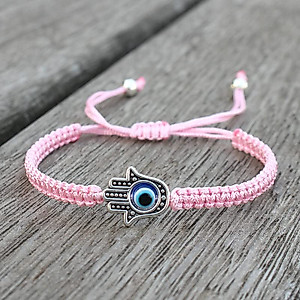 3 Pcs Colorful Evil Eyes Bracelet Amulet Protection Bracelet Braided Rope Bracelet Handmade Lucky Protection Bracelets Adjustable Red String Hamsa Charm Bracelet Wish Friendship Jewelry for Women Mens-Pink