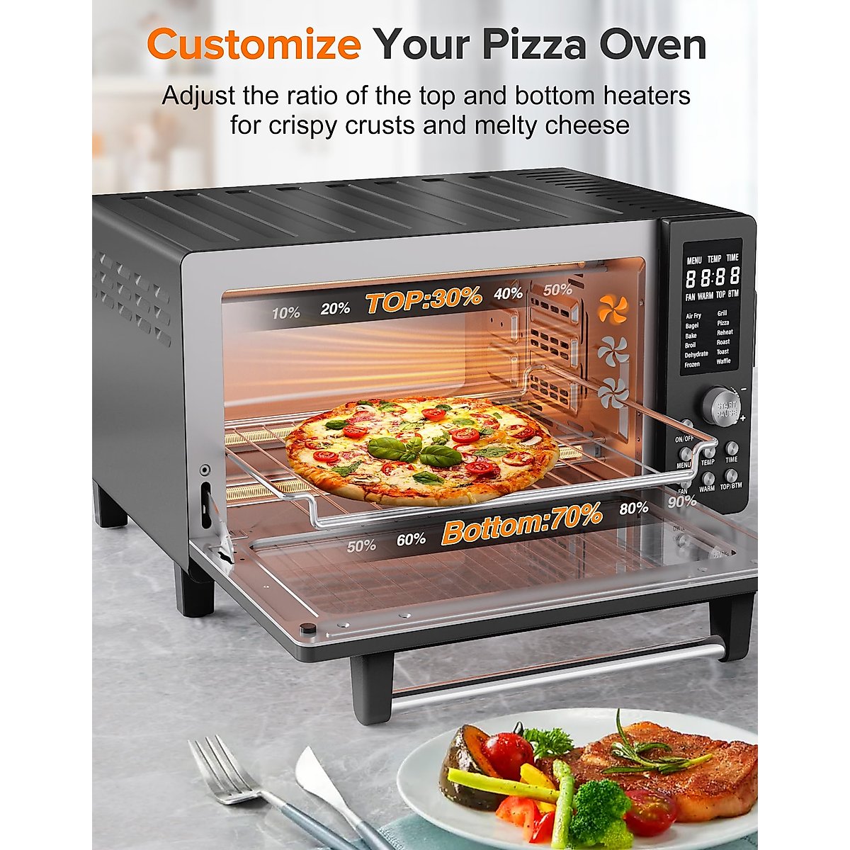 Nuwave Bravo Pro Smart Air Fryer Toaster Oven Combo, Airfryer Convection Oven Countertop, 12-in-1 Functions with Quicker & Even Crisp Technology, 1800W, 50-450°F, PFAS-Free, 21QT, Black
