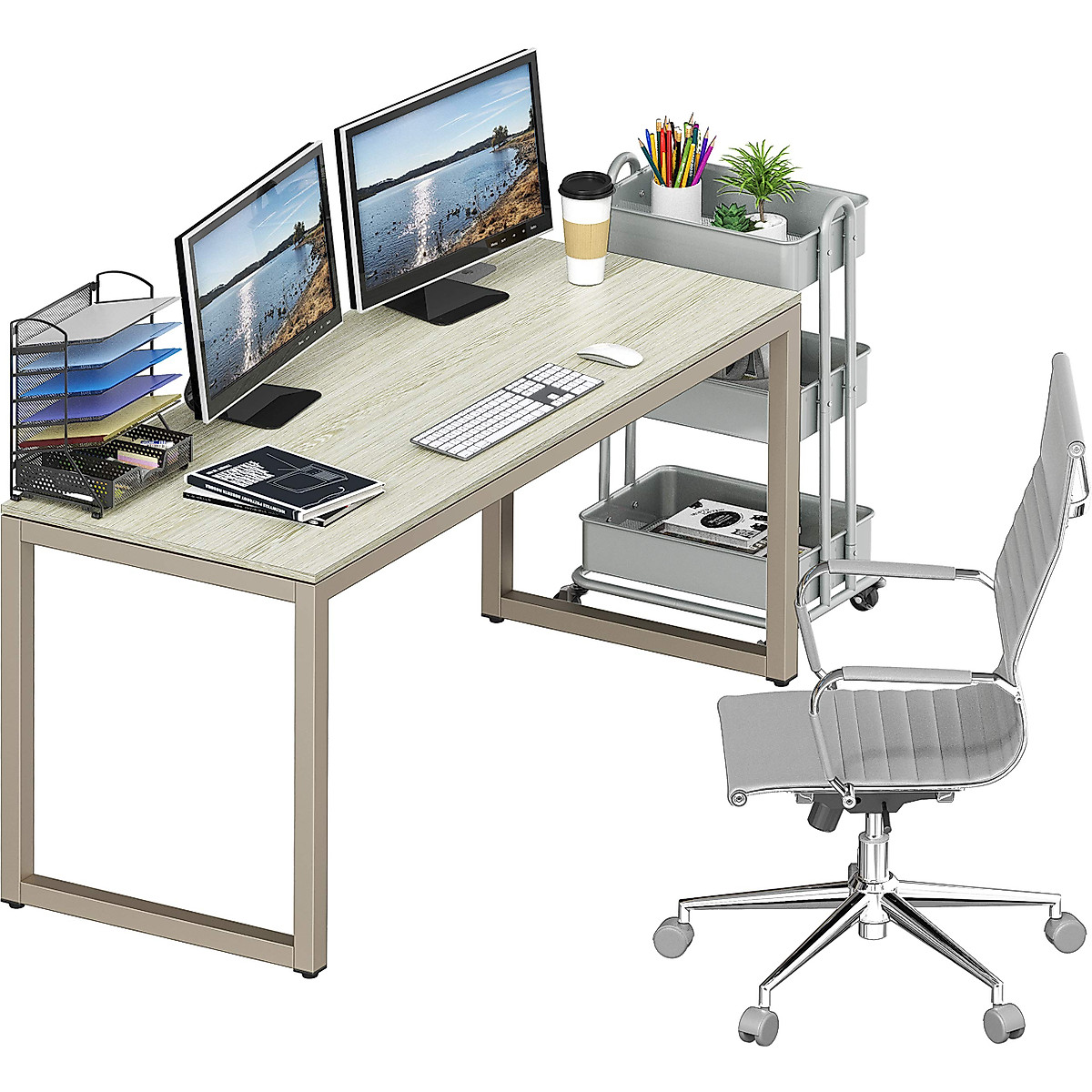 SHW Home Office 55-Inch Large Computer Desk, Maple