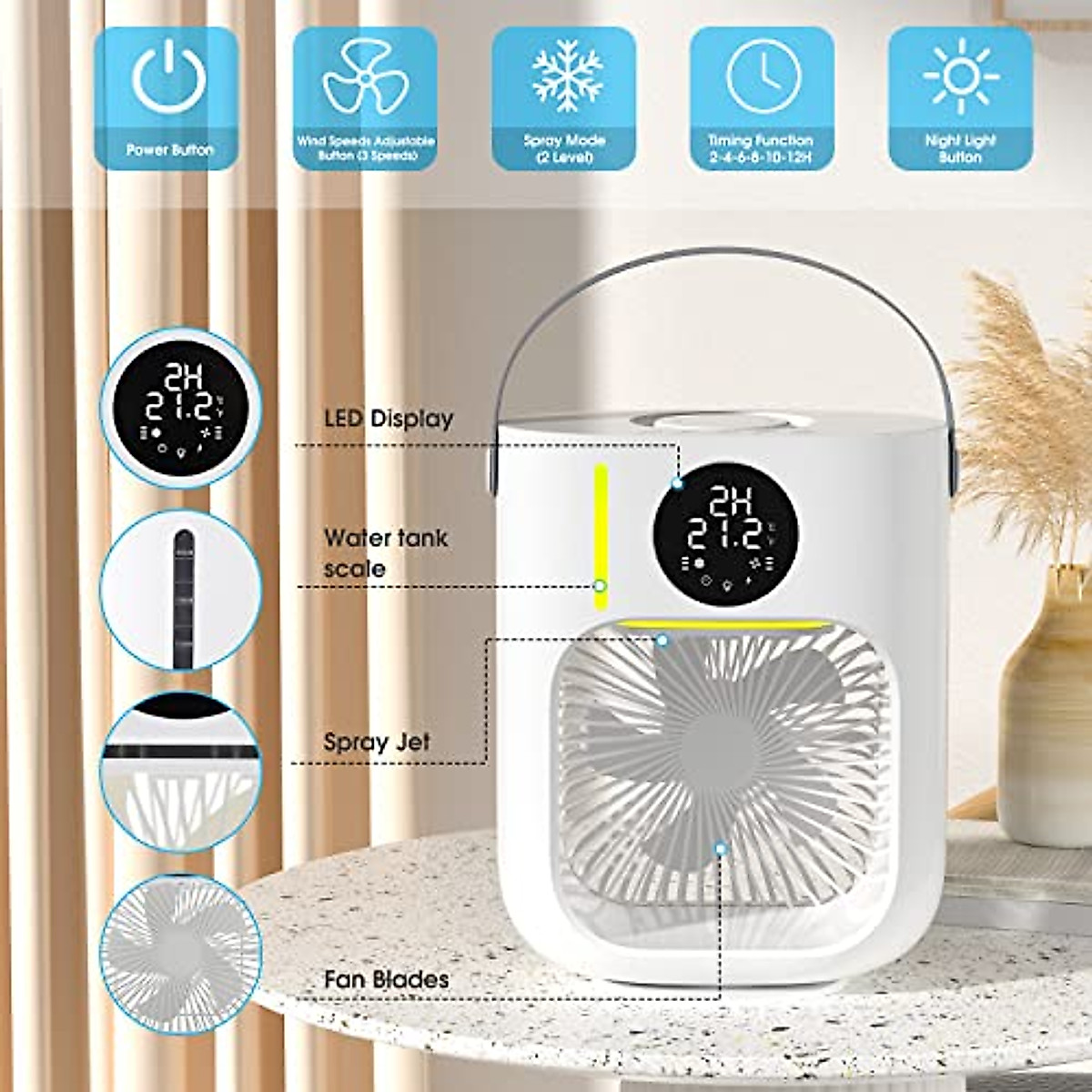 Air Cooler Fan Portable Air Conditioners Fan 2022 LCD Touch Screen Evaporative Air Cooler Portable Air Cooler for Bedroom, Office, Living Room,Classroom & More, for Summer Days & Nights