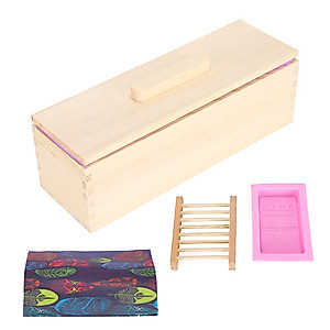 25 Pcs Silicone Soap Molds Making Kit,1200ml Purple Soap Cutter Mold,Rectangular Silicone Soap Mold Wooden Box DIY Soap Loaf Bread Mould Kitchen Baking Tools