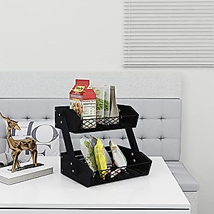 Dorhors 2 Tier Fruit Basket for Kitchen,Fruit Bowl for Kitchen Counter,Wood Fruit Holder for Kitchen Countertop,Black