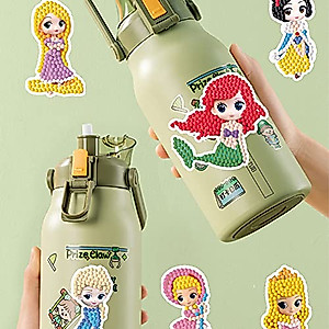 SHOWERRING 24 PCS 5D DIY Diamond Painting Stickers Kits for Kids,Cute Cartoon Princess and Animals Handmade Digital Paint Rhinestone Mosaic Sticker Making for Children Art Craft,Kids Gift