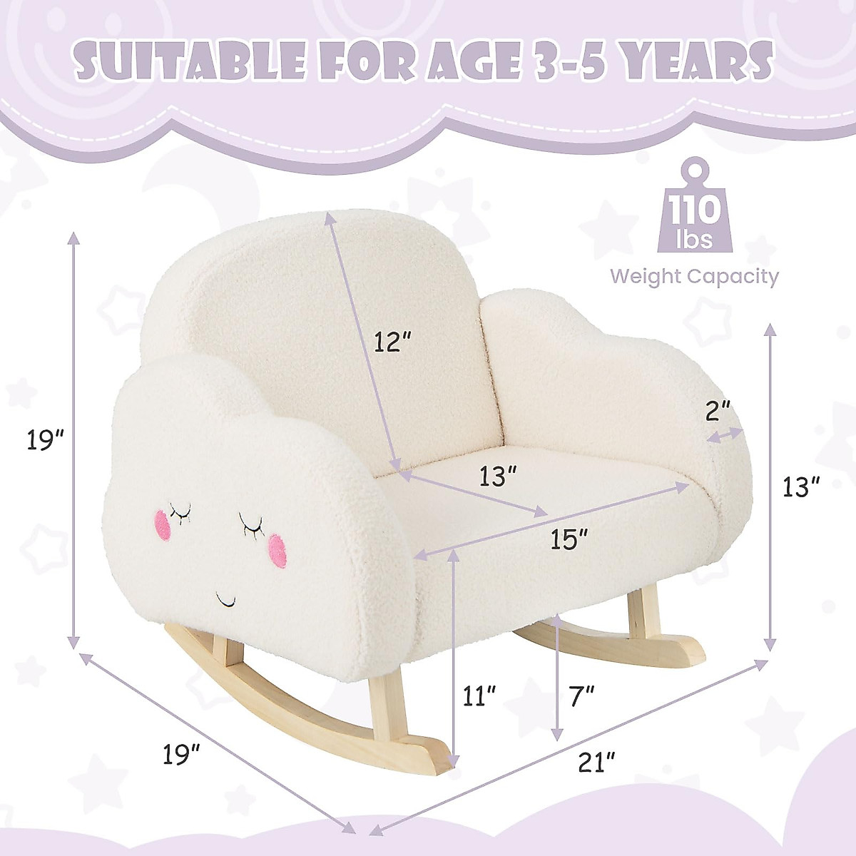 INFANS Kids Sofa, Toddler Rocking Chair with Solid Wooden Frame, Anti-Tipping Design, Plush Fabric, Children Armchair for Nursery Kindergarten Playroom Preschool, Gift for Boys Girls