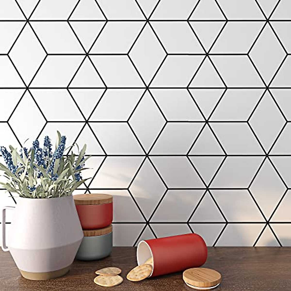ReWallpaper 17.7X276 Self Adhesive Wallpaper Roll Geometric Peel and Stick Wallpaper Black and White Design Patterned Contact Paper for Cabinets Counter Cupboard Door Closets Drawers Neutral Vinyl