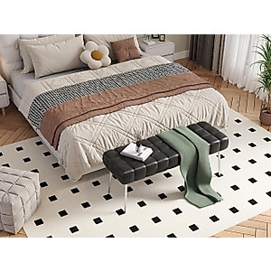 Apicizon 44.5”Bench for Bedroom, Modern Faux Leather End of Bed Bench with Metal Legs, Upholstered Sitting Bench for Front Door Entrance,Bedroom,Dining Room, Entryway，Black
