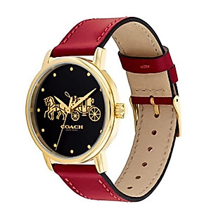 Coach Grand Black Dial Carriage Design Red Leather Strap Womens Watch 14503848