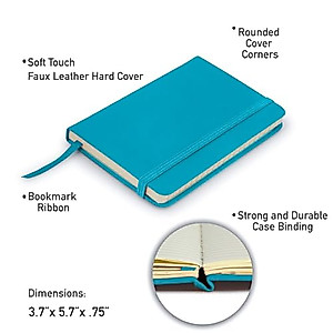 A6 Pocket Size Mini Notebooks with Hardcover - Ruled Small Journal Set for School, Home & Office - 124 pages (3.7" x 5.7") with Inner Pocket (Turquoise, 3 Pack)