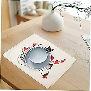 STOBOK 4pcs Valentine's Day Placemat Linen Placemats Embroidered Table Runner Table Placemats Burlap Kitchen Placemats Jute Placemats Linen Table Runner Household Placemat Dinnerware Mat