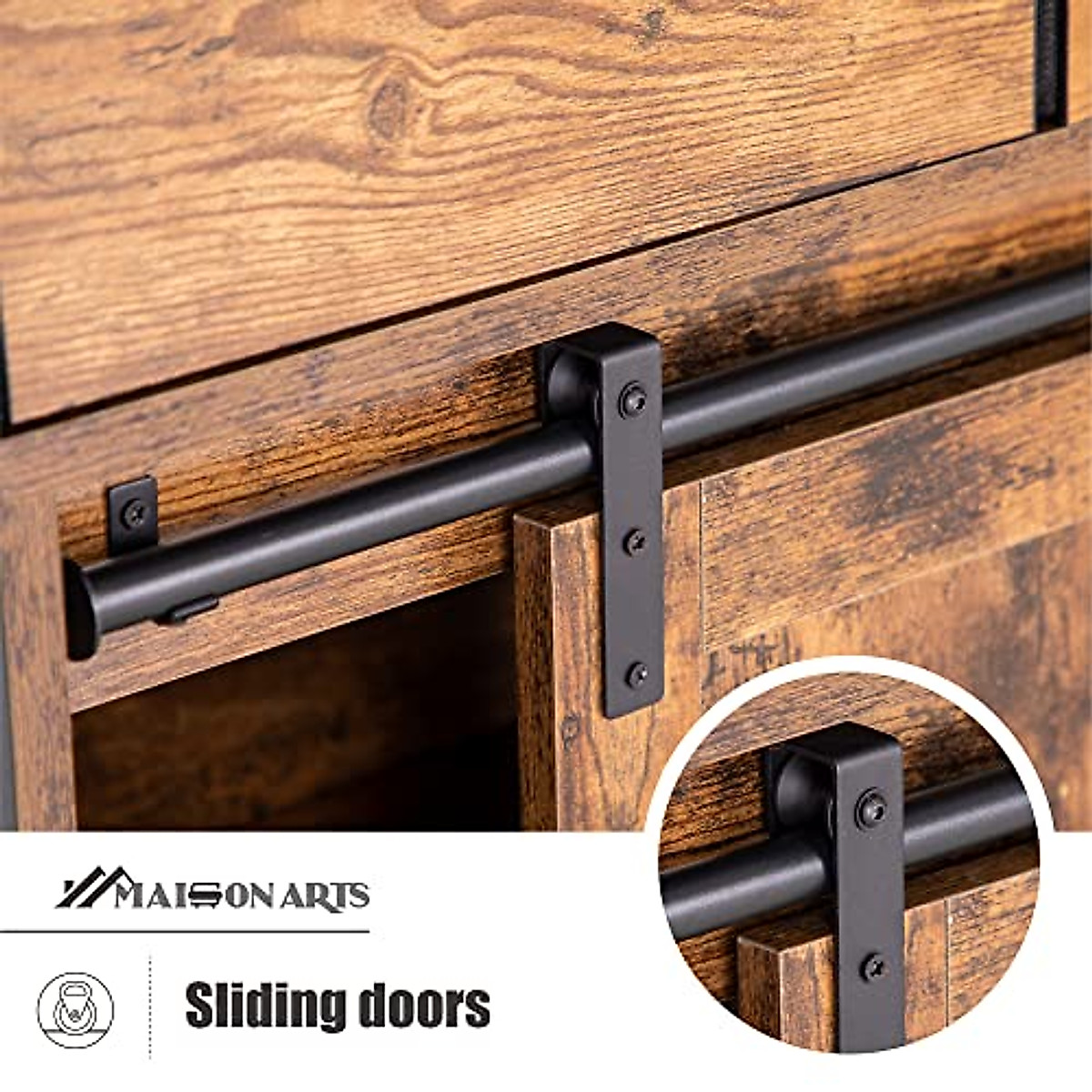 MAISON ARTS Industrial Coffee Bar Cabinet - Sideboard Buffet with 2 Drawers&Sliding Barn Door, Storage Cabinet for Kitchen Dining Room Living Room