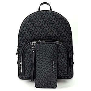 Michael Kors Jaycee Large Backpack School Bag Bundled JST Continental Wristlet Wallet (Black Signature)