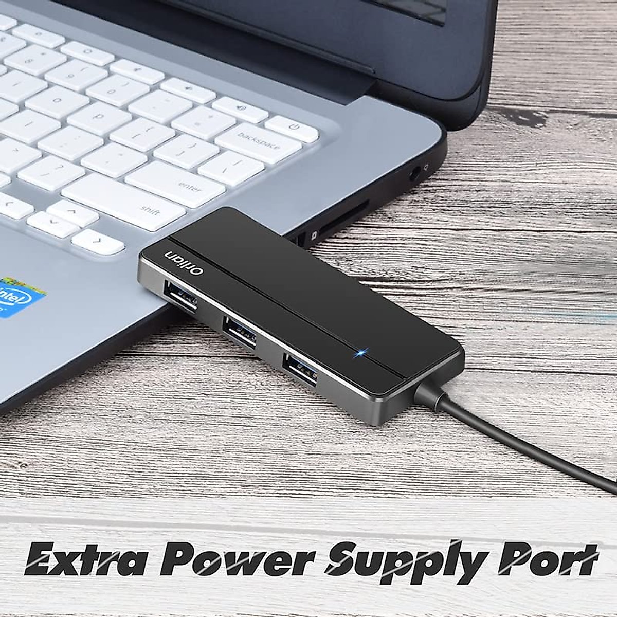 Orlian 4 Port USB 3.0 Hub Ultra Slim 5Gbps High Speed USB Hub with LED Indicator 4 in 1 USB Splitter for PC Laptop Surface Chromebook PS4 Xbox [Charging NOT Supported]