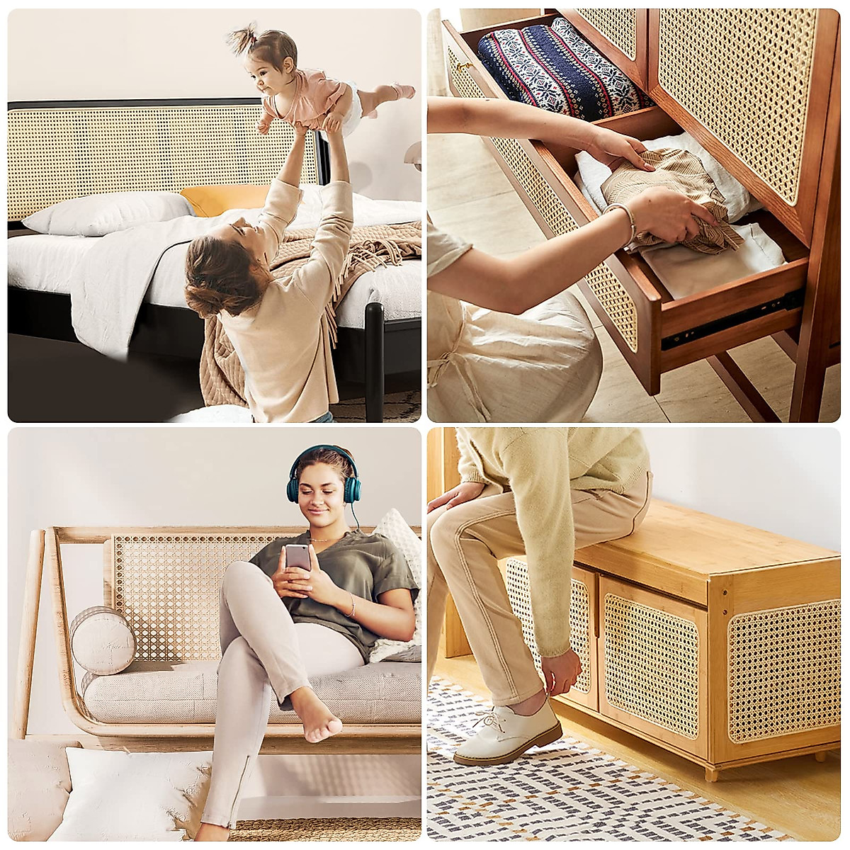 16" Width Cane Webbing, 3.3 Feet Cane Webbing Roll for Caning Project, Rattan Webbing, Caning Material for Chairs, Cabinet, Dresser, Furniture