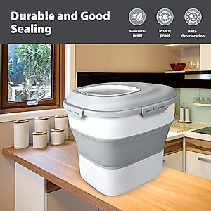 Viretec Cereal Rice Storage Containers, 20 to 50Lbs Collapsible Dry Food Dispenser Bins with Airtight Flip Lid Rolling Wheel, Kitchen Pantry to Store Sugar Flour, Dog Pet Cat Food Holder Container
